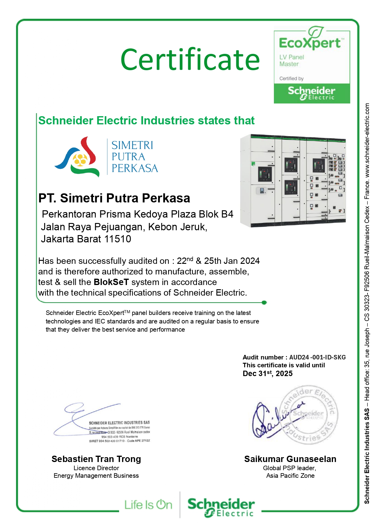 Sertifikat | Panel Listrik Low Voltage Blokset & Medium Voltage PIX RoF