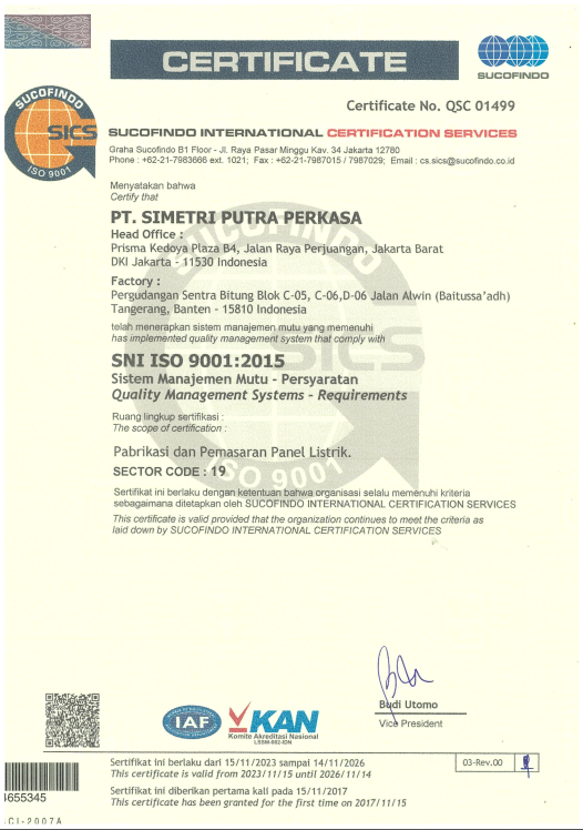 Sertifikat | Panel Listrik Low Voltage Blokset & Medium Voltage PIX RoF